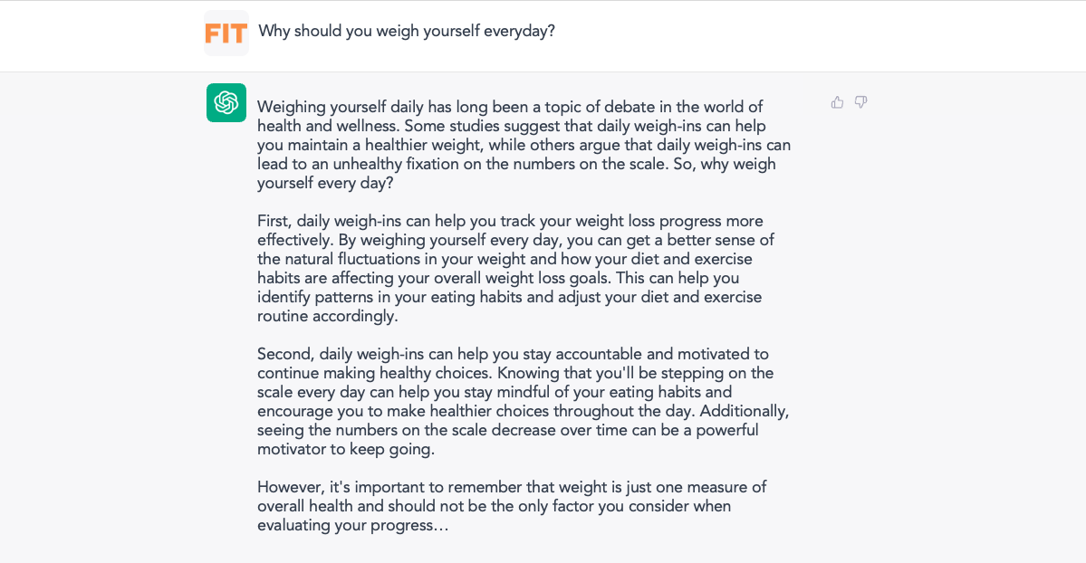 What ChatGPT Says about Weighing Yourself Daily - Prescribe FIT What ChatGPT Says about Weighing Yourself Daily - Prescribe FIT